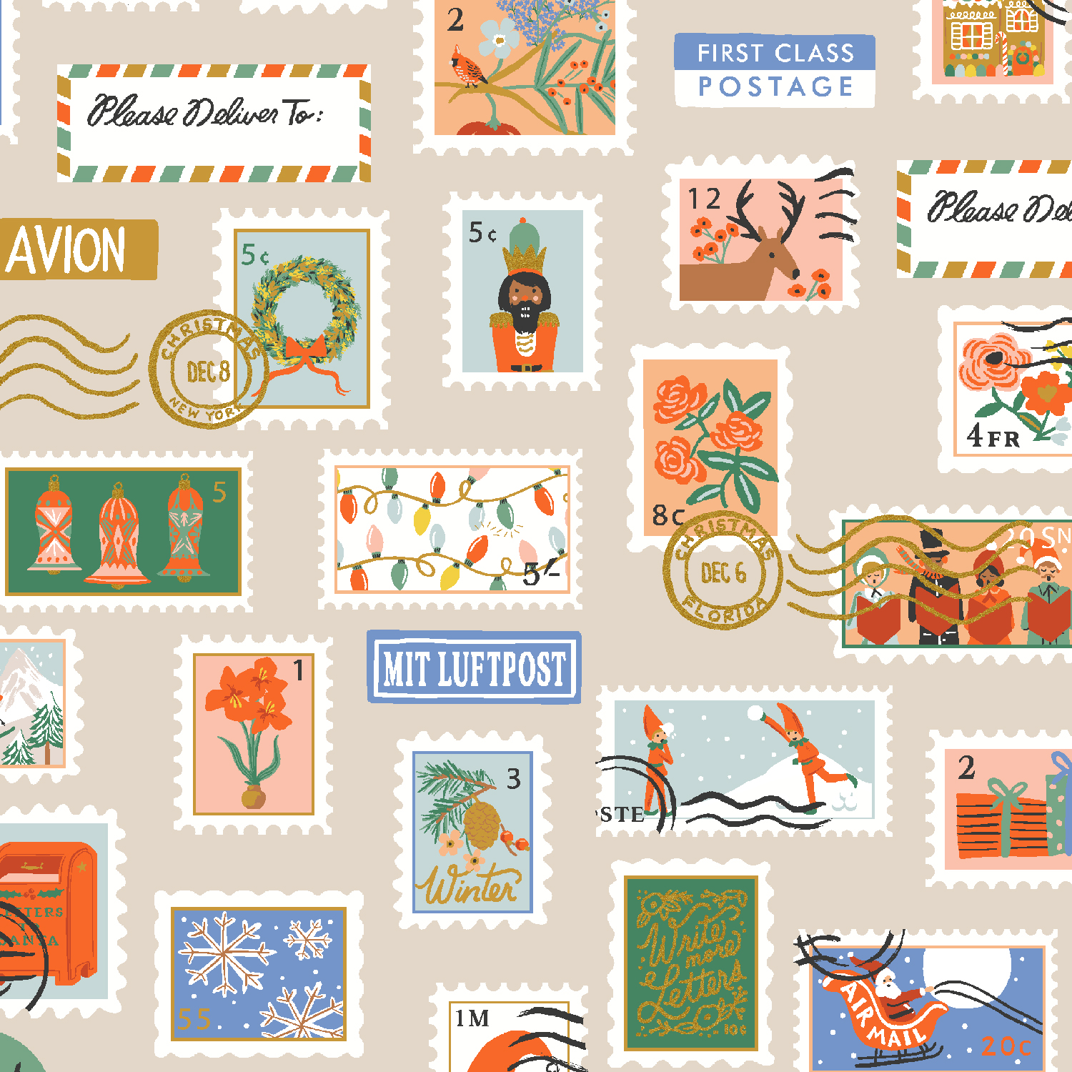 Rifle Paper Co. RP613-CR3CM Holiday Classics Holiday Stamps Cream ...