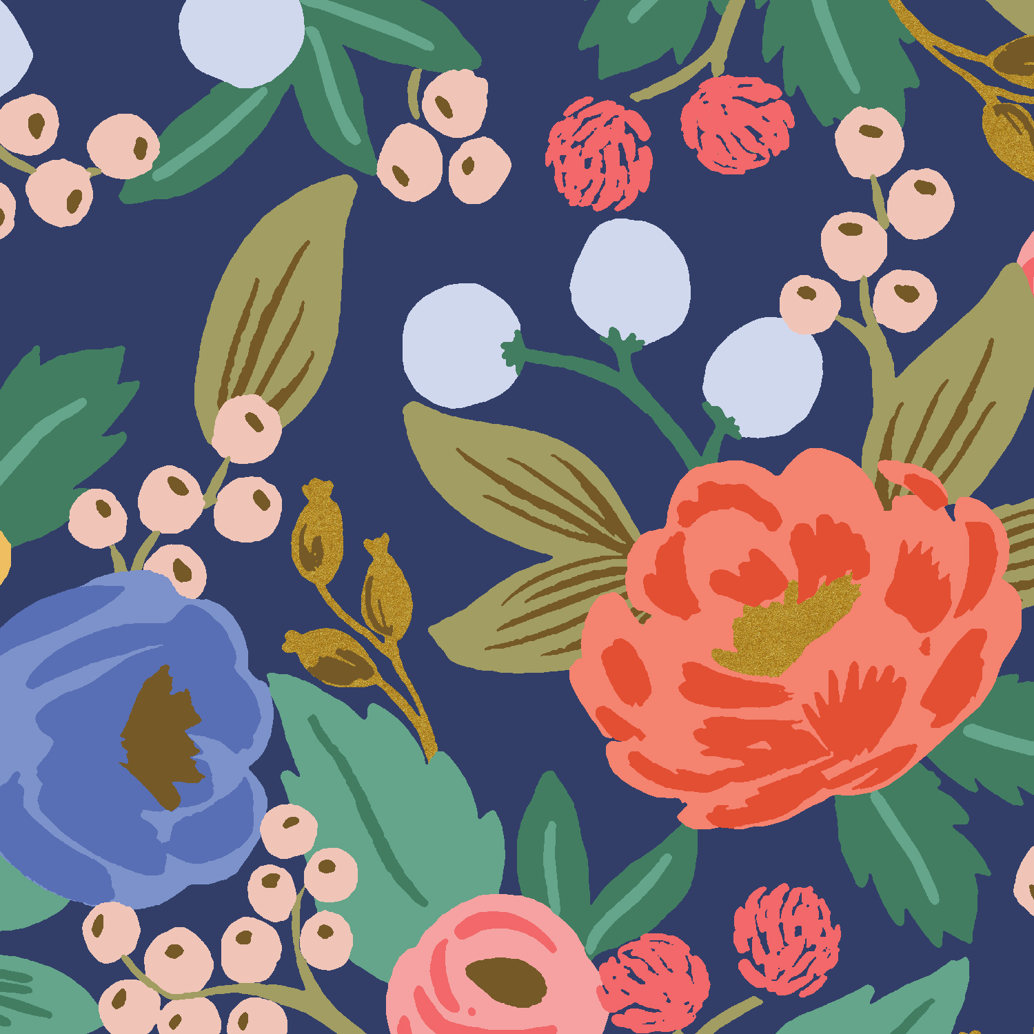 Rifle Paper Co. RP1001-BL4CM Vintage Garden Vintage Blossom Blue Canvas ...