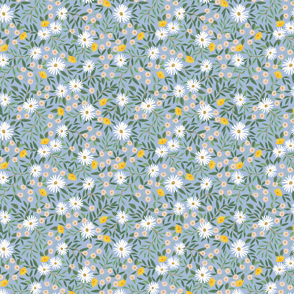 Rifle Paper Co. RP905-BL2M Bramble Daisy Fields Blue Metallic Fabric